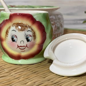 Vintage Minty 1950s PY Coronet Anthropomorphic Flower Cabbage Rose Jam ...