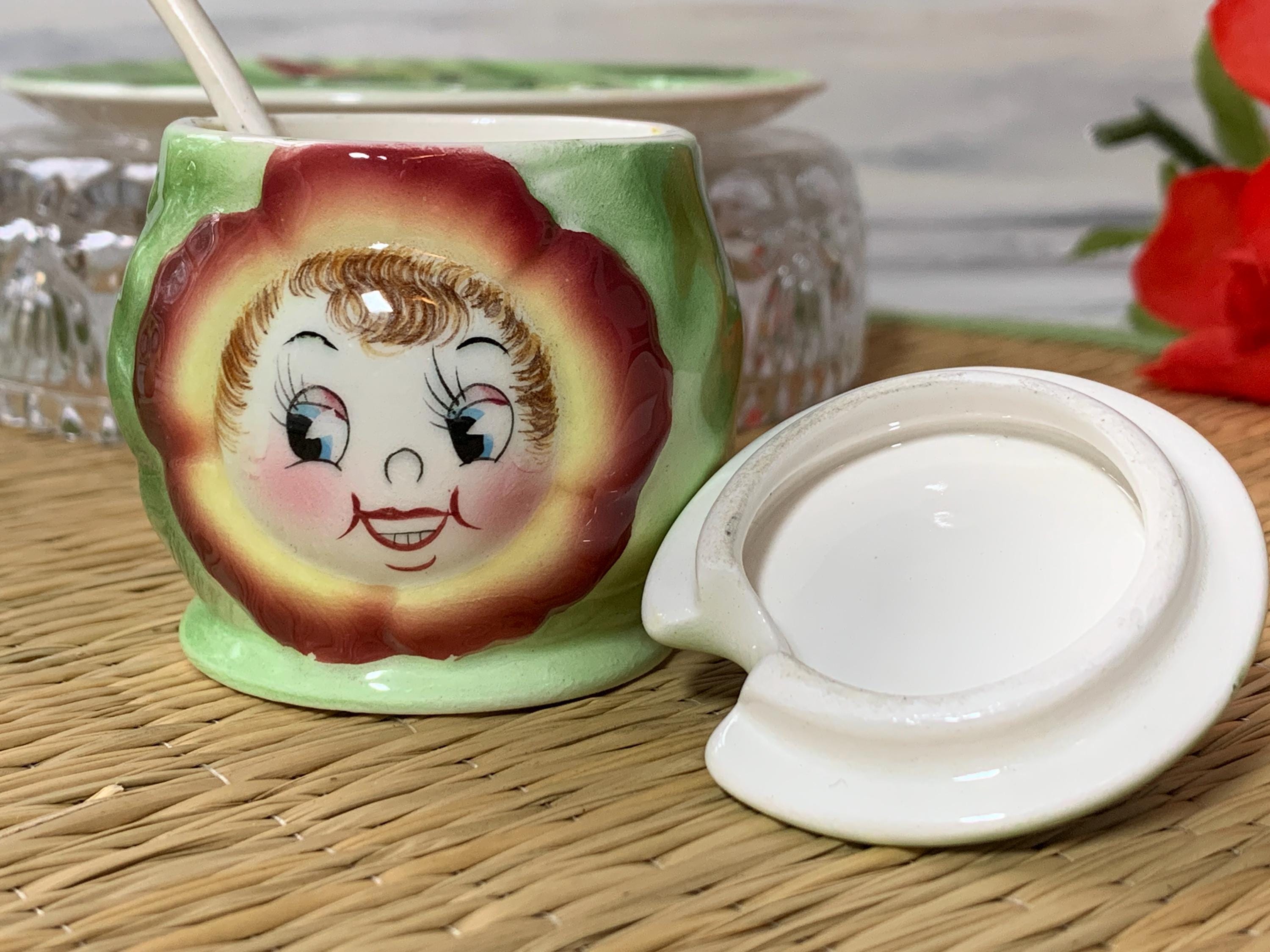 Vintage Minty 1950s PY Coronet Anthropomorphic Flower Cabbage Rose Jam ...