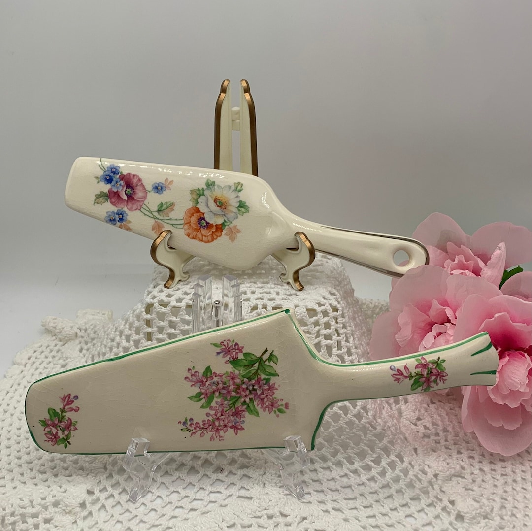 Vintage 1940s Ceramic Pie Server With Floral Design, Porcelain ...