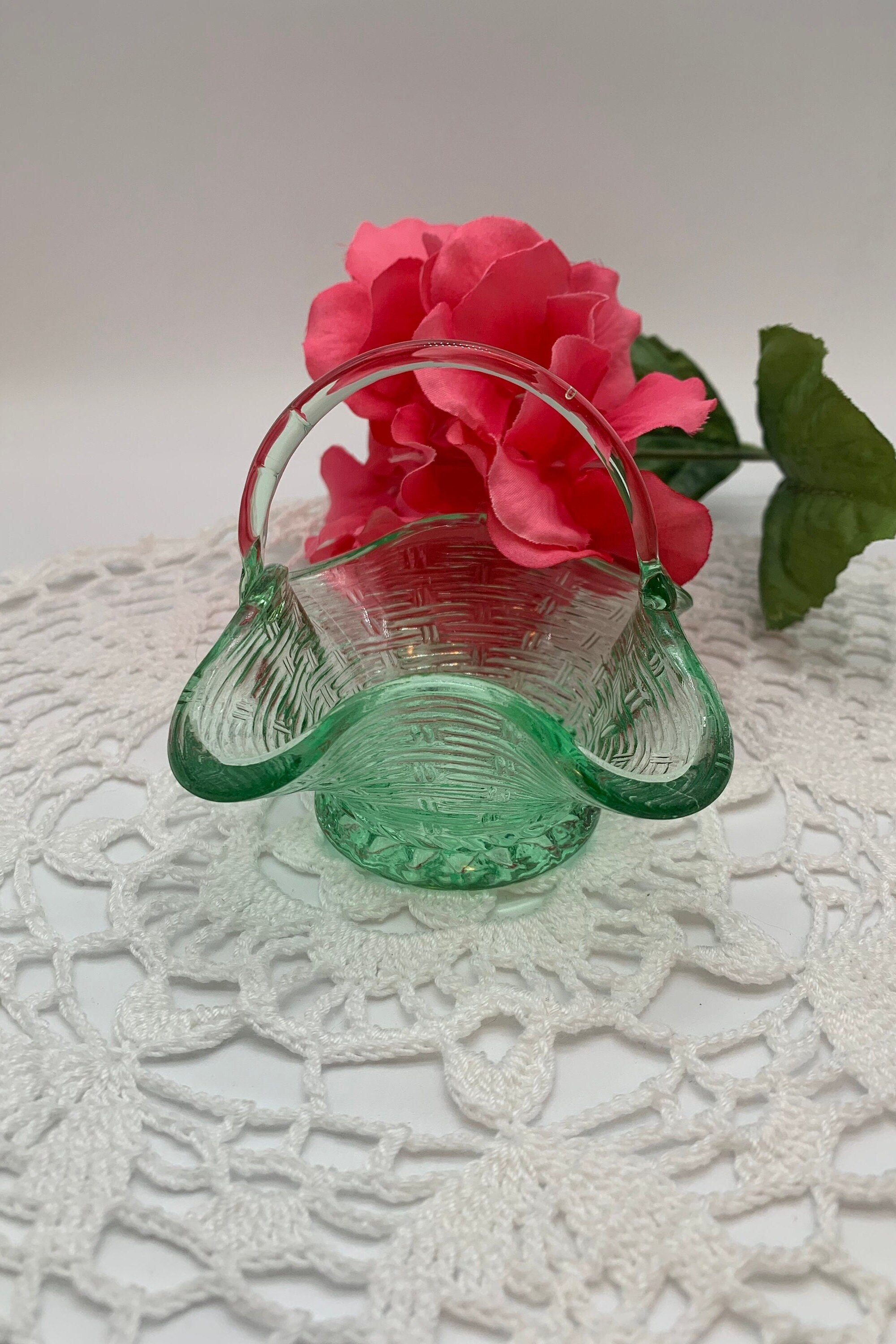 Small Glass Basket With Handle - Etsy