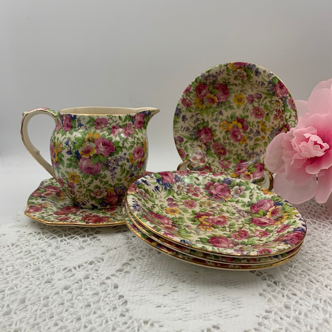 Vintage Royal Winton Summertime Chintz Dinnerware - Imperfect Saucers ...