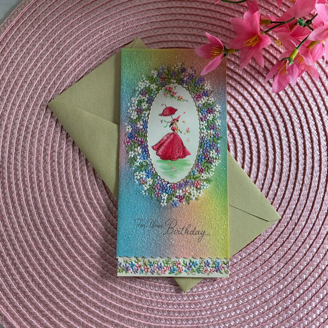 Vintage UNUSED Birthday Greeting Card With Envelope, 1960's Kitschy Mid Century Modern, Embossed ...