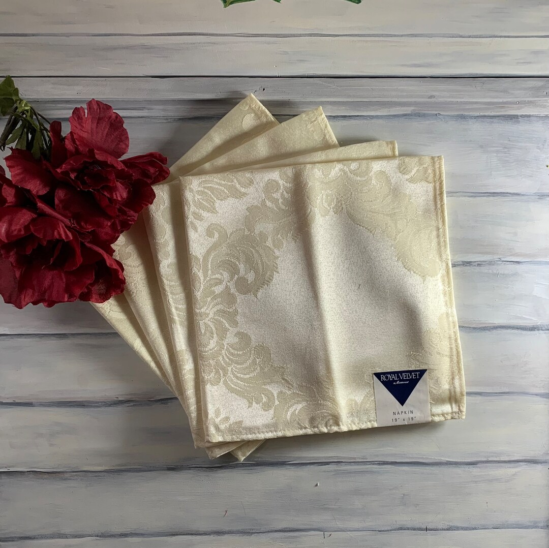 Vintage UNUSED Damask Napkin Set 'royal Velvet' by Fieldcrest, 4 Ivory ...