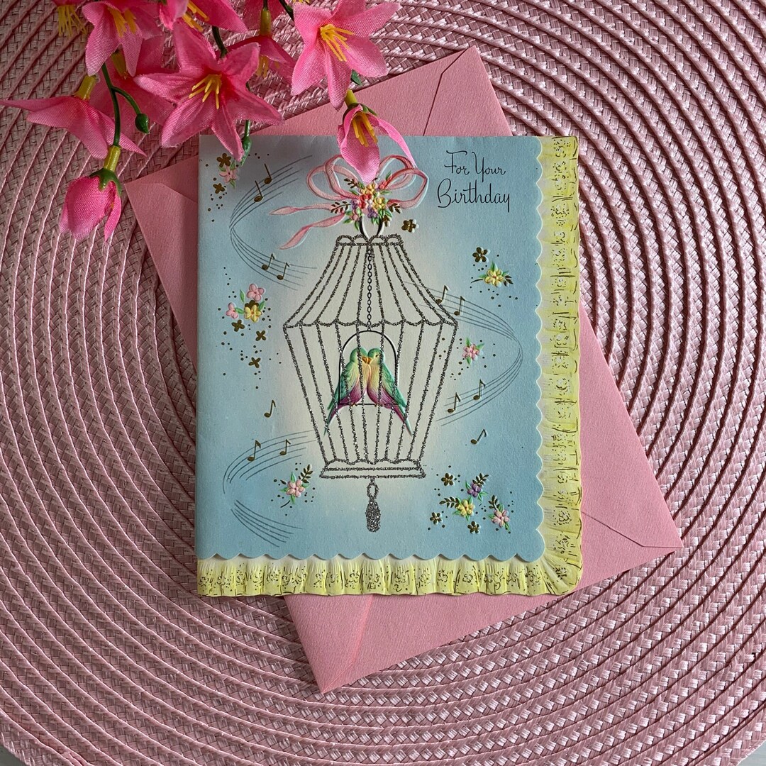 Vintage UNUSED Birthday Greeting Card With Envelope, 1960's Kitschy Mid Century Modern, Embossed ...