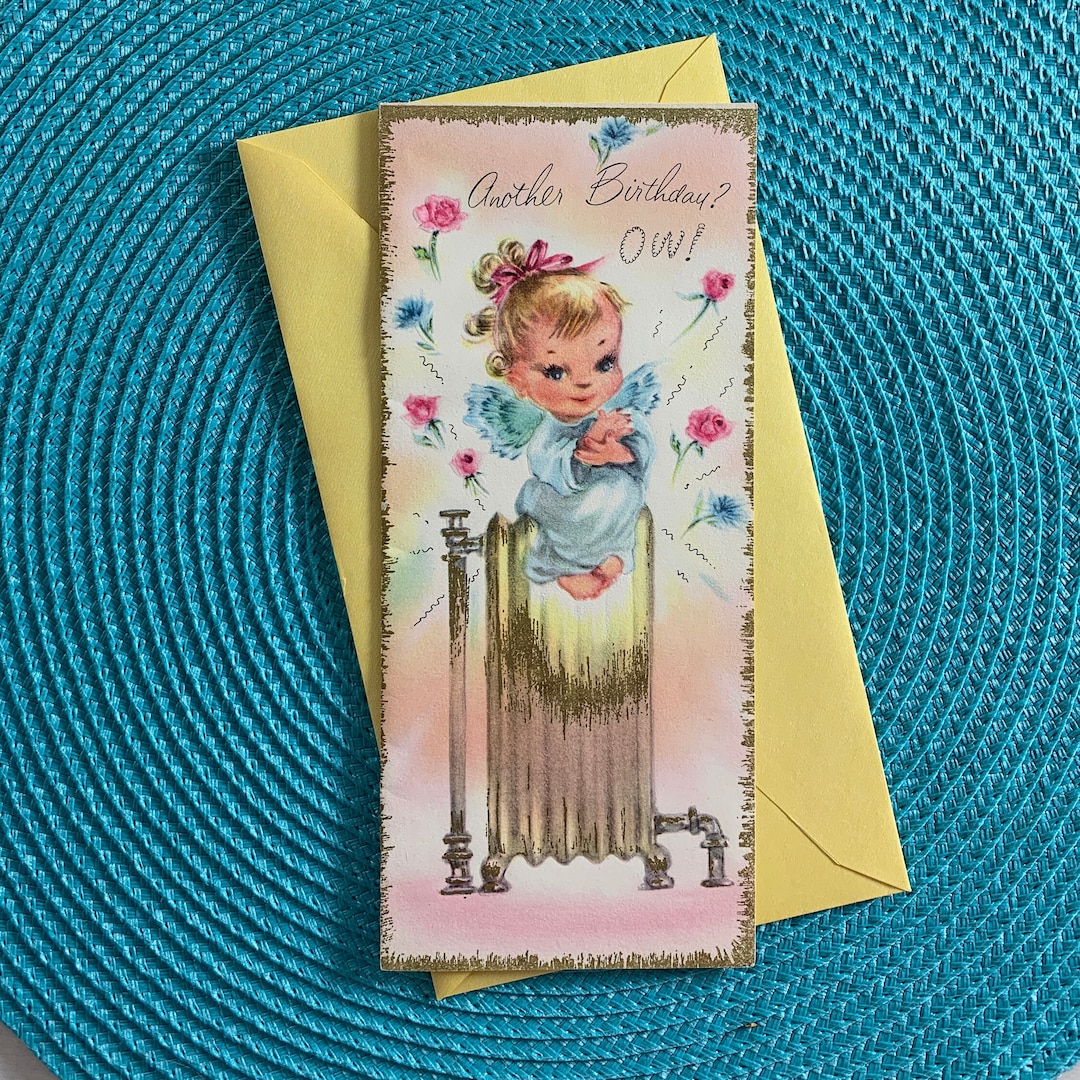 Vintage UNUSED Happy Birthday Greeting Card With Envelope, Kitschy Mid Century Modern, Gold ...