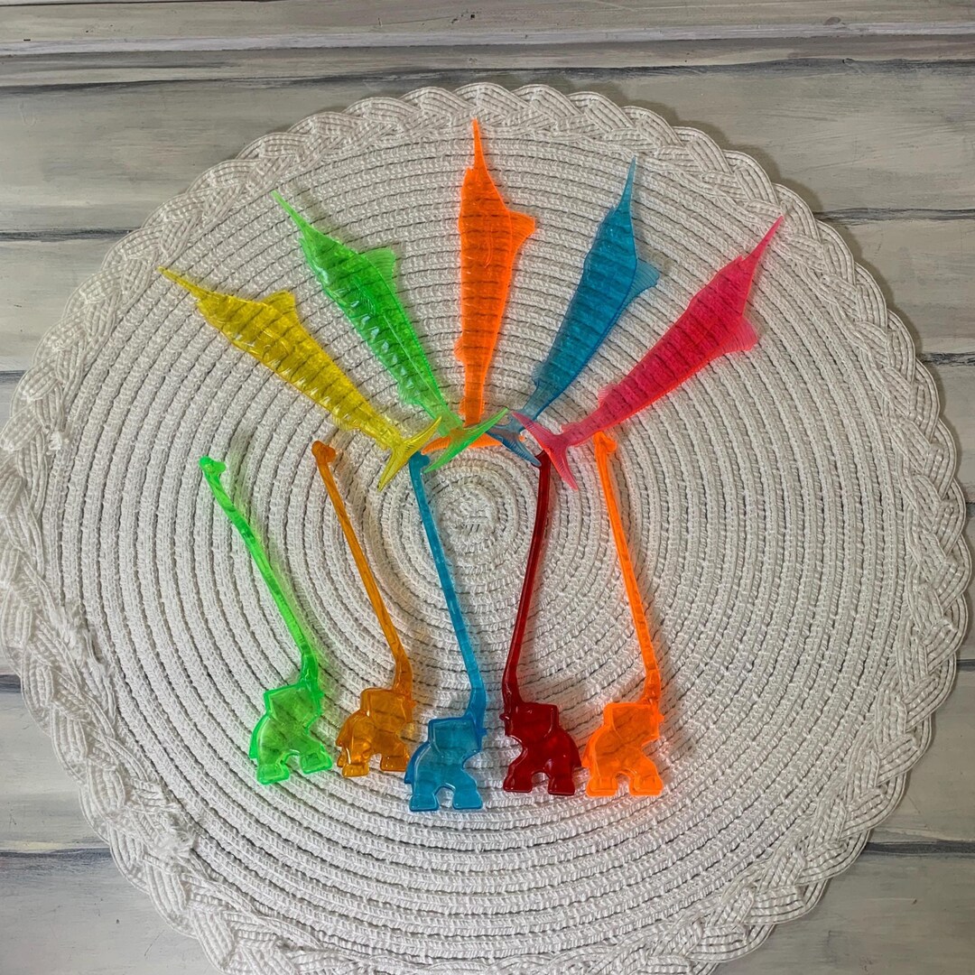 10 Vintage Plastic Swordfish and Elephant Swizzle Stir Sticks, Unique ...