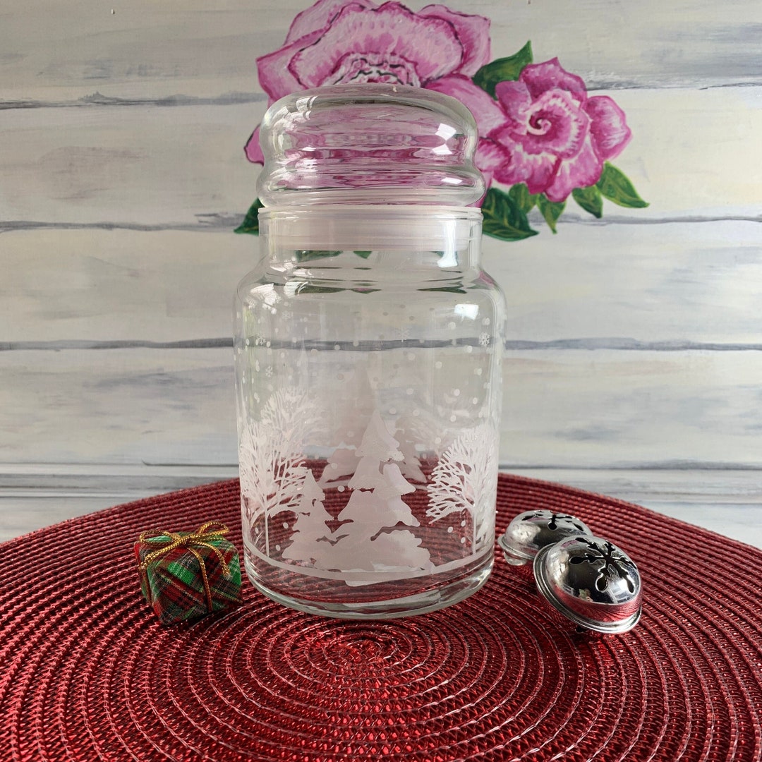 Vintage Libbey Christmas Canister Jar or Candy Jar With Lid, Clear ...