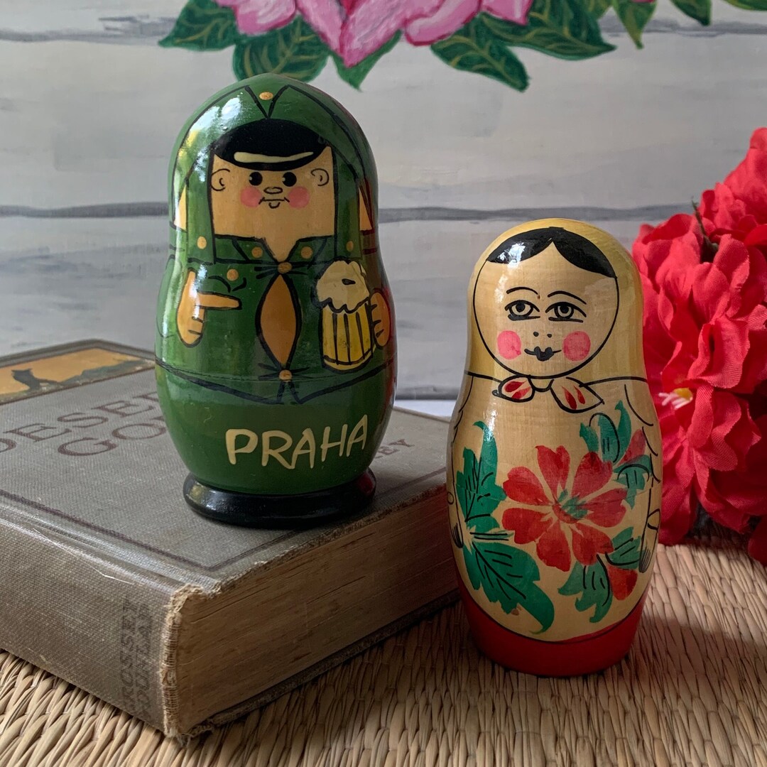 Vintage Russian Nesting Doll Set, Soldier With Beer or Traditional Doll ...