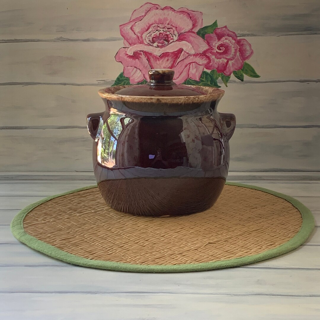 Vintage Hull Pottery Drip Glaze Bean Pot With Lid, Rustic Farmhouse ...
