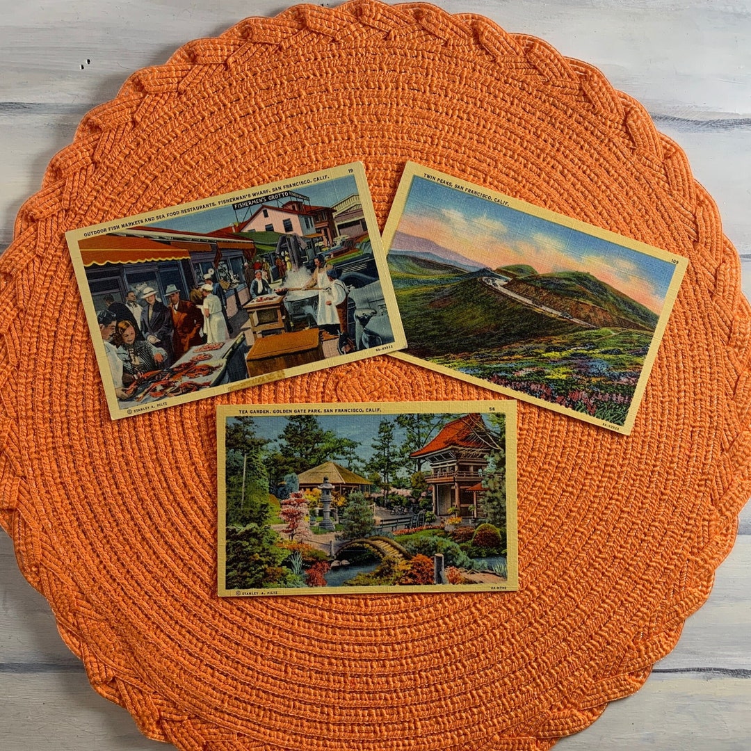 3 Vintage UNUSED 1940's Linen Postcards, Mid Century Ephemera, San ...