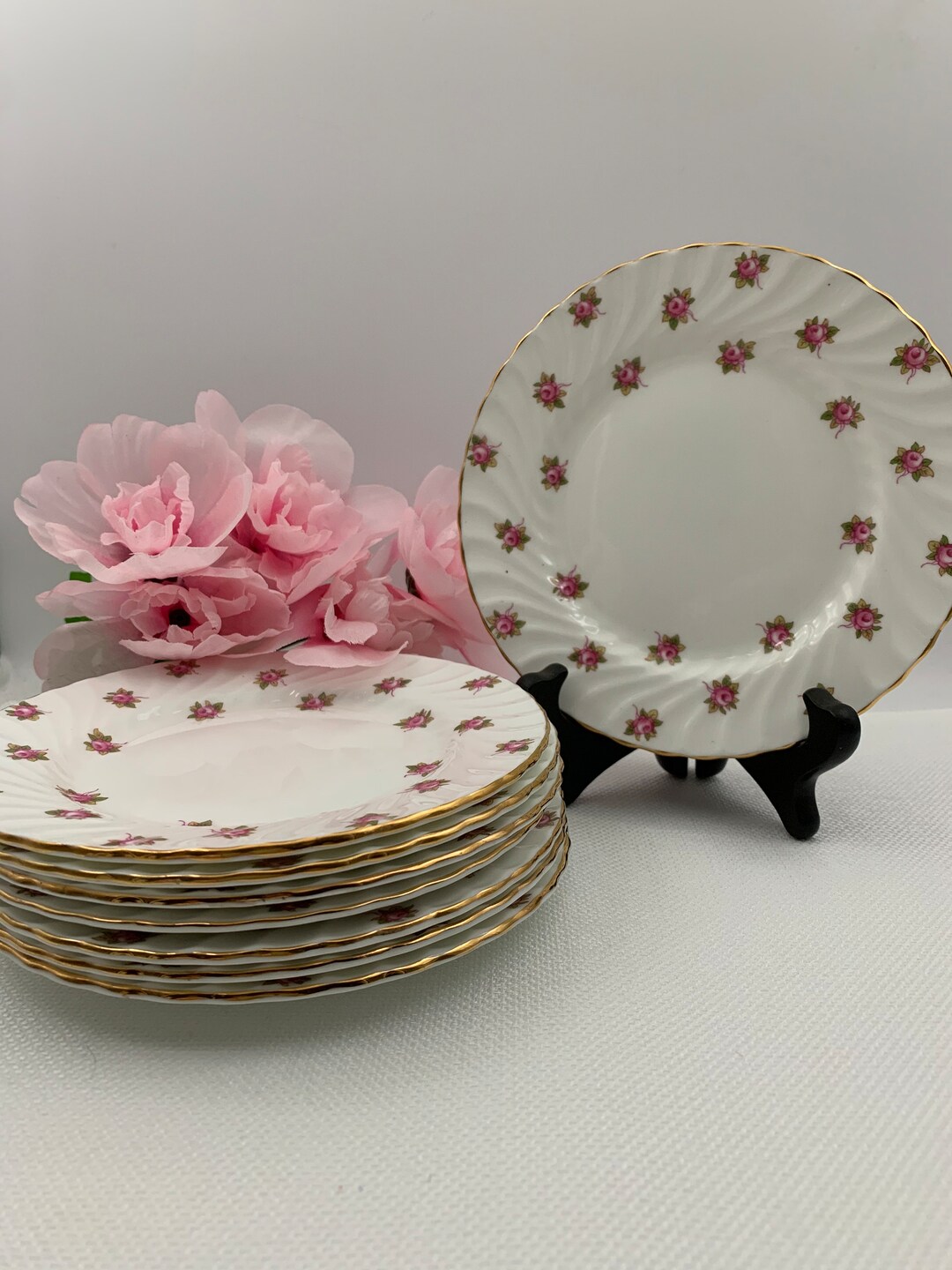 Vintage Rosebud Hathaway Bread and Butter Plates, Aynsley Bone China ...