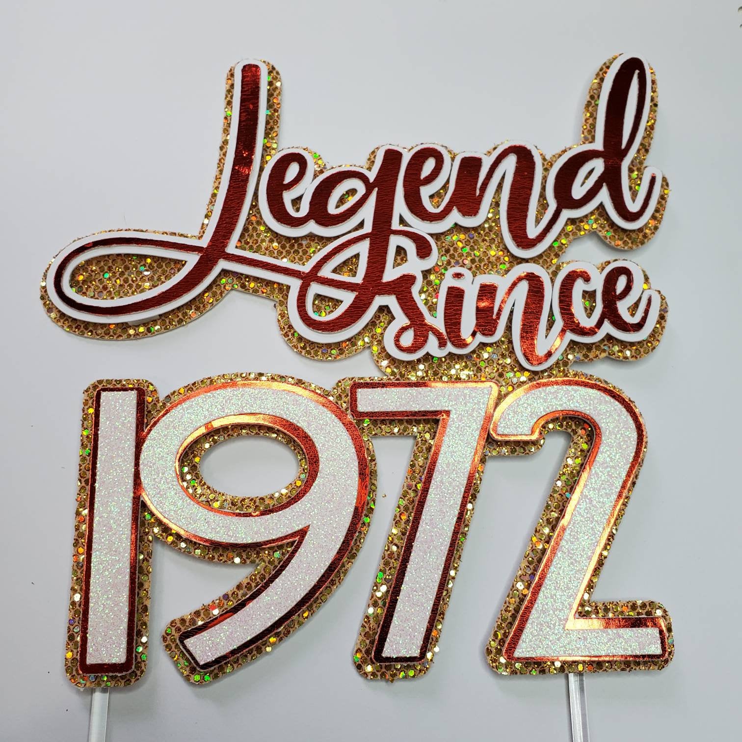Legend Since Happy Birthday Gold Red Cake Topper Customizable - Etsy