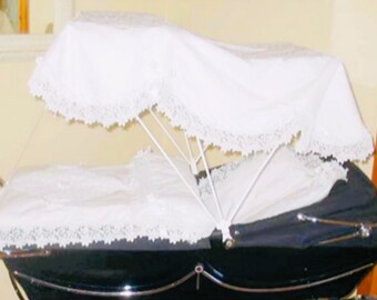 Doll's Pram Canopy Cover and Quilt Set, Fits Silver Cross Coach Built ...