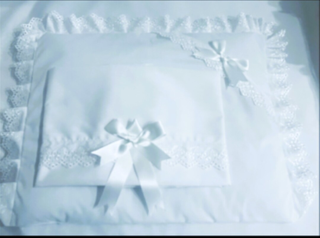 Baby Crib/cot Sheets and Pillow Set, White Fabric White Lace With Fits ...