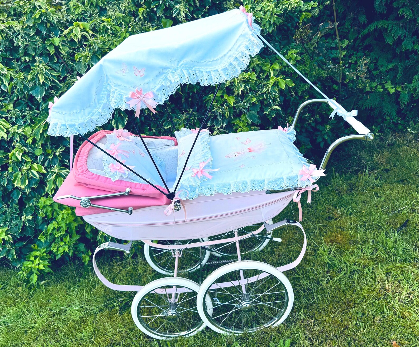 Doll's Pram Canopy Cover and Quilt Set, Fits Silver Cross Coach Built ...
