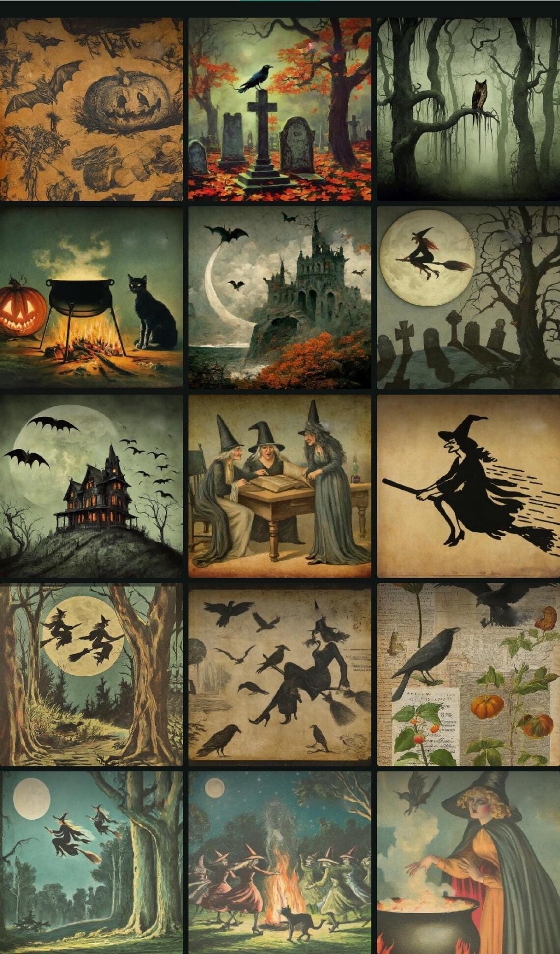 Retro Halloween Clip Art: 30 Spooky Vintage Graphics (digital Download ...