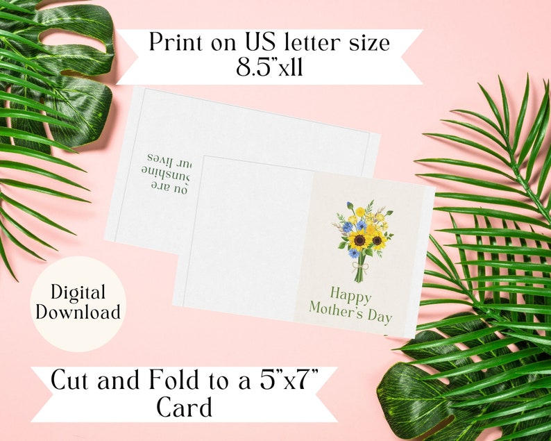 Mother's Day Cards I Printable Card I Downloadable Card I Sunflower ...