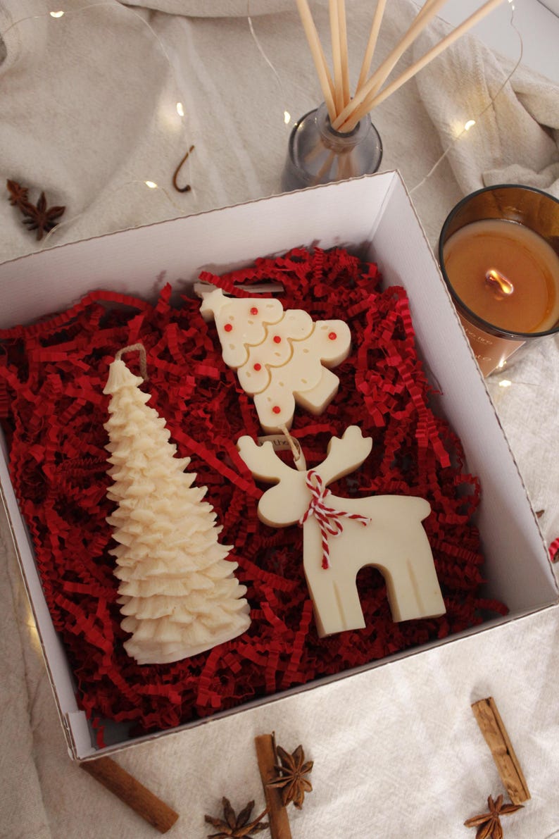 Christmas Gift Set – Tree Candle, House Candle, Metal Stand, Holiday ...