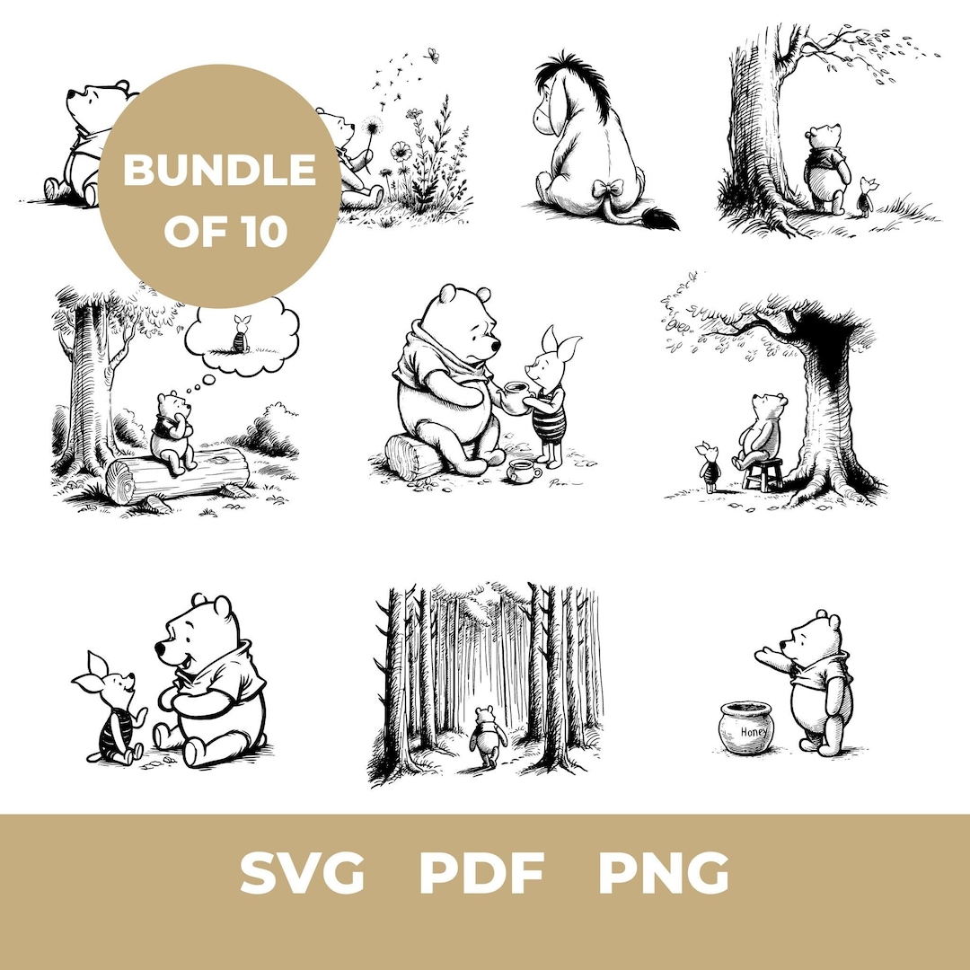 Winnie SVG Bundle: Classic Illustrations, Quotes (digital Download ...