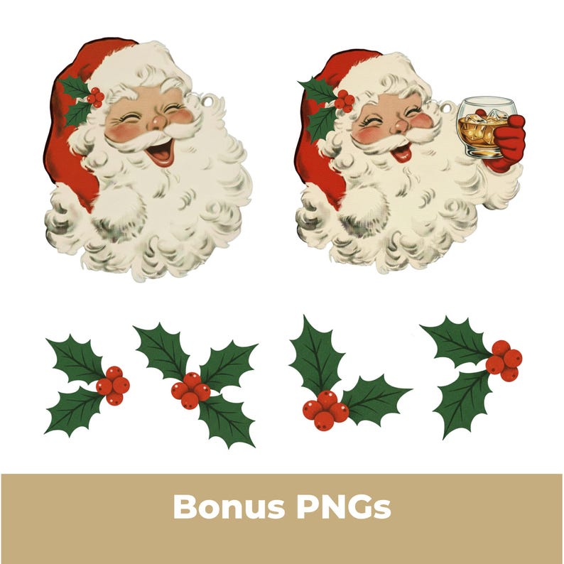 Vintage Santa PNG Bundle | 10 Retro Christmas Illustrations (digital ...