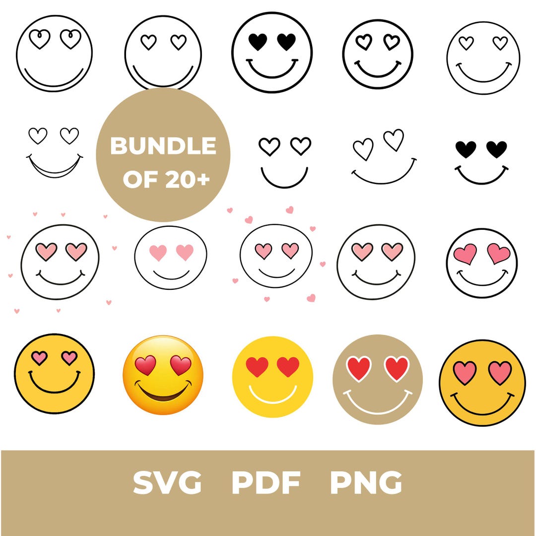 Love Emoji SVG Bundle | Smiley Face Designs (PNG, PDF) - Etsy