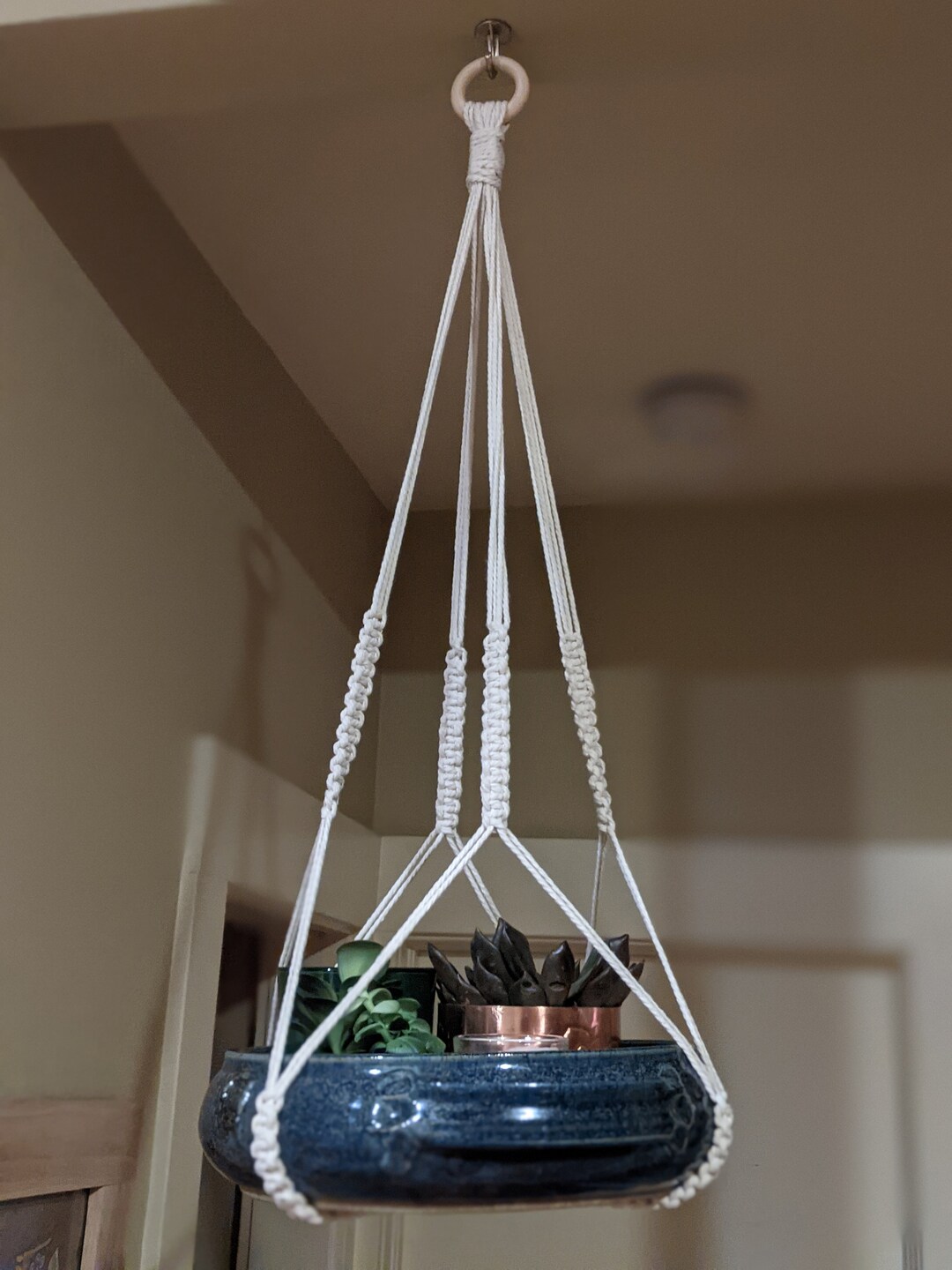 Large, No Tassel, Handmade Macrame Holder for Planter, Plate, Large ...