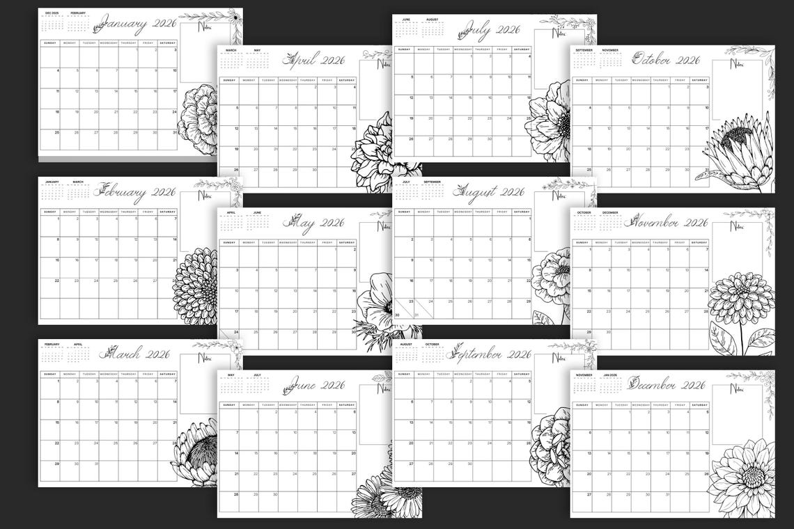 2026 Floral Coloring Calendar Desk Pad (A3 PDF File) - Etsy