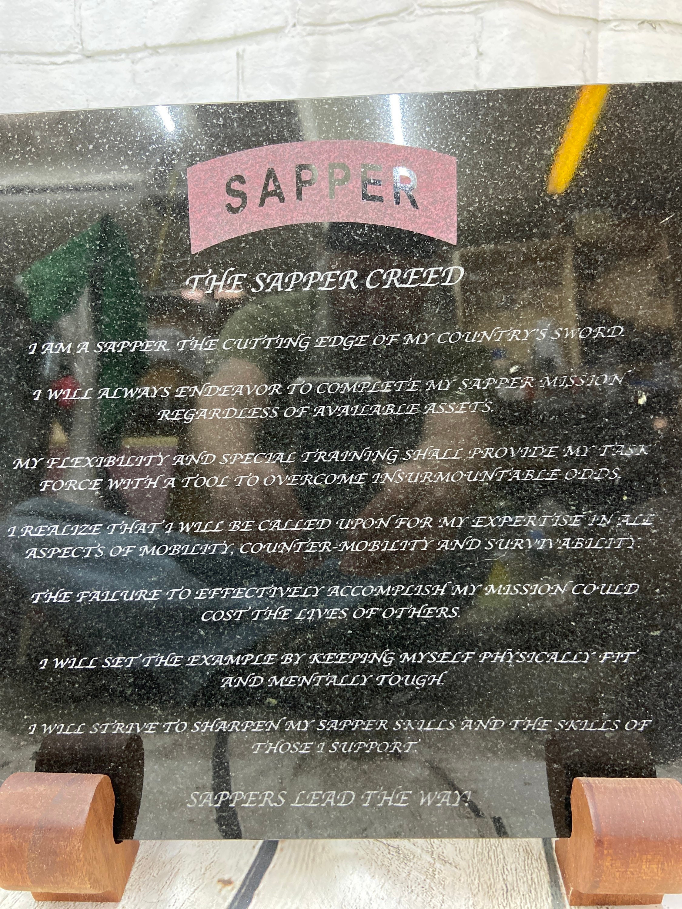 Laser Engraved Sapper Creed Black Granite Plaque With Wood Stand - Etsy