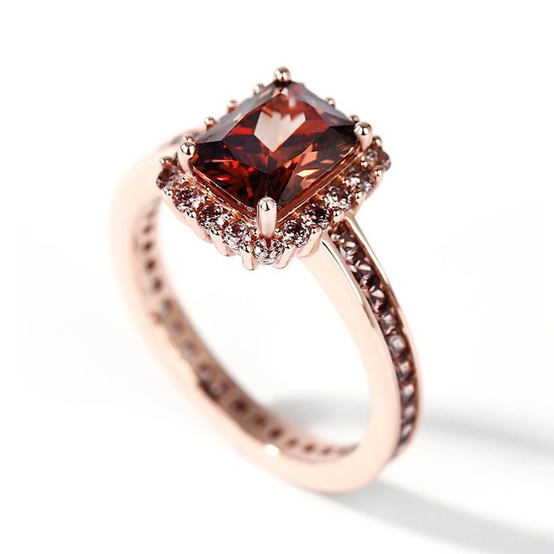 Brown Chocolate Diamond Ring, Radiant Cut, 14K Rose Gold Vermeil Ring ...