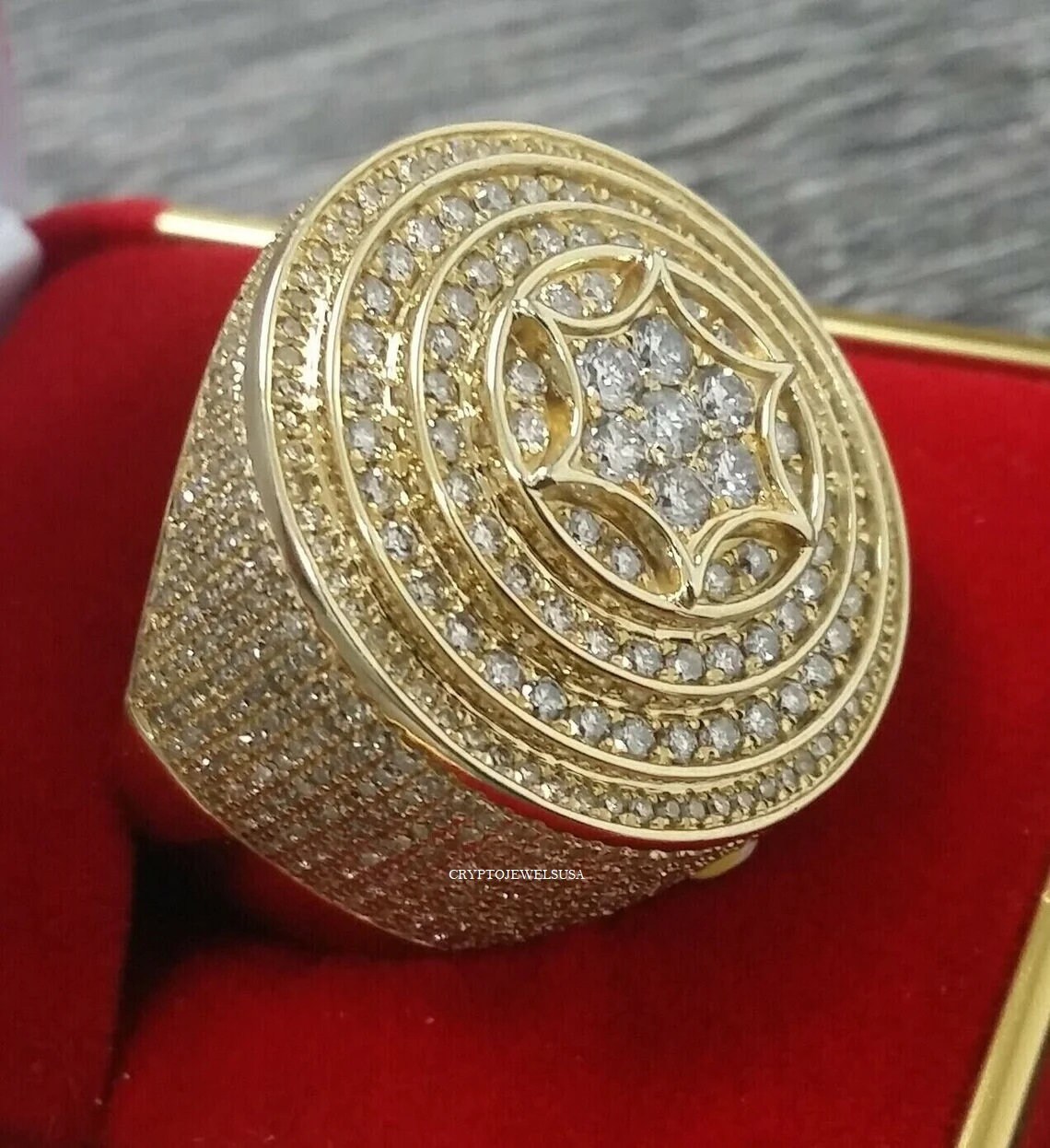 Hip Hop Ring Men's Custom 14k Gold Finish Diamond Ring KING Custom Logo ...