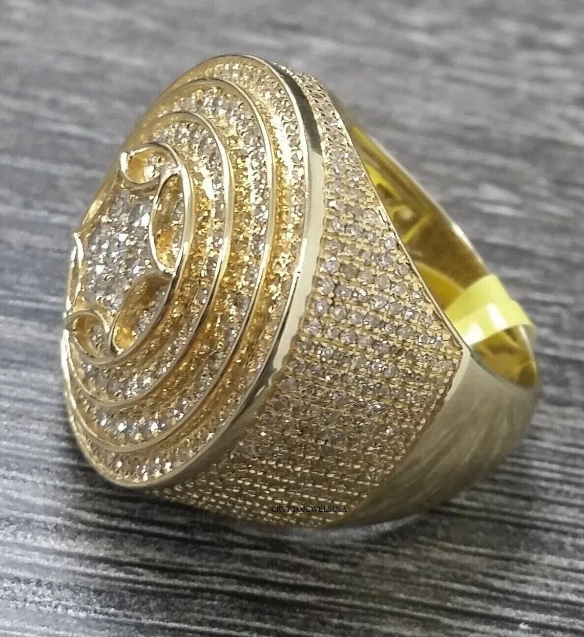 Hip Hop Ring Men's Custom 14k Gold Finish Diamond Ring KING Custom Logo ...