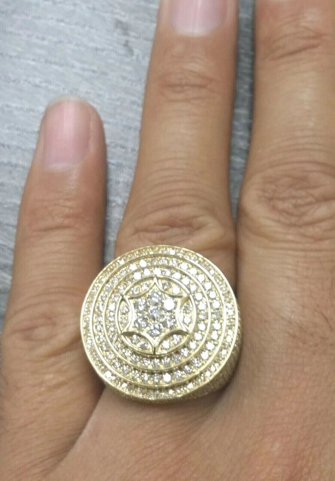 Hip Hop Ring Men's Custom 14k Gold Finish Diamond Ring KING Custom Logo ...