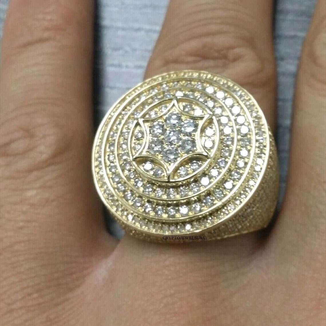 Hip Hop Ring Men's Custom 14k Gold Finish Diamond Ring KING Custom Logo ...