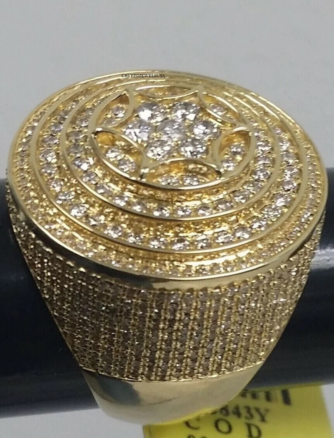 Hip Hop Ring Men's Custom 14k Gold Finish Diamond Ring KING Custom Logo ...