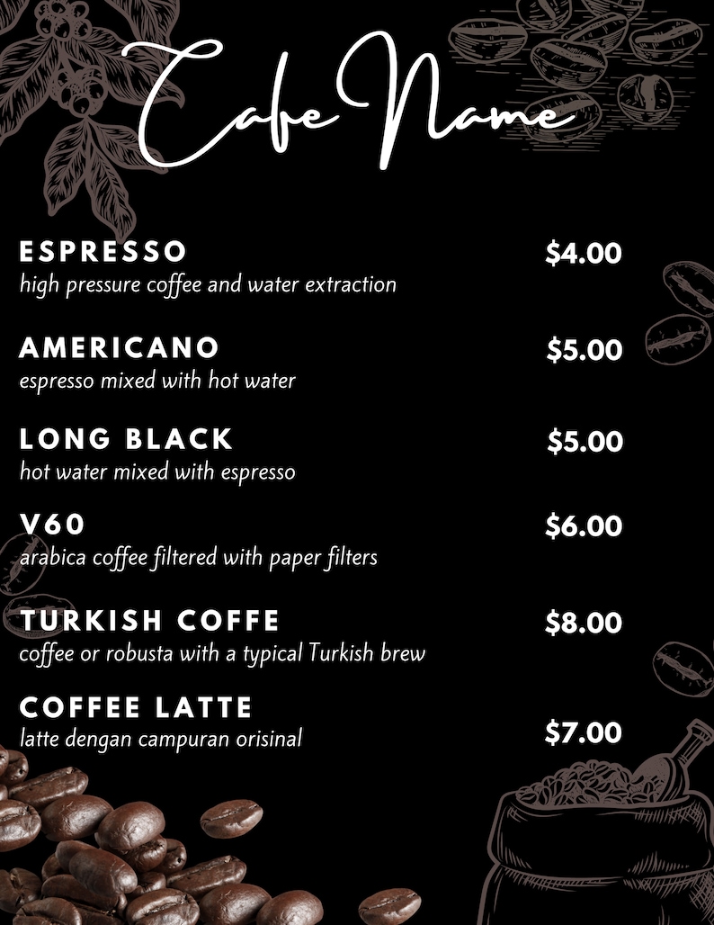 Coffee Shop Menu 10 Designs ZERO WASTE PDF Digital Download ...