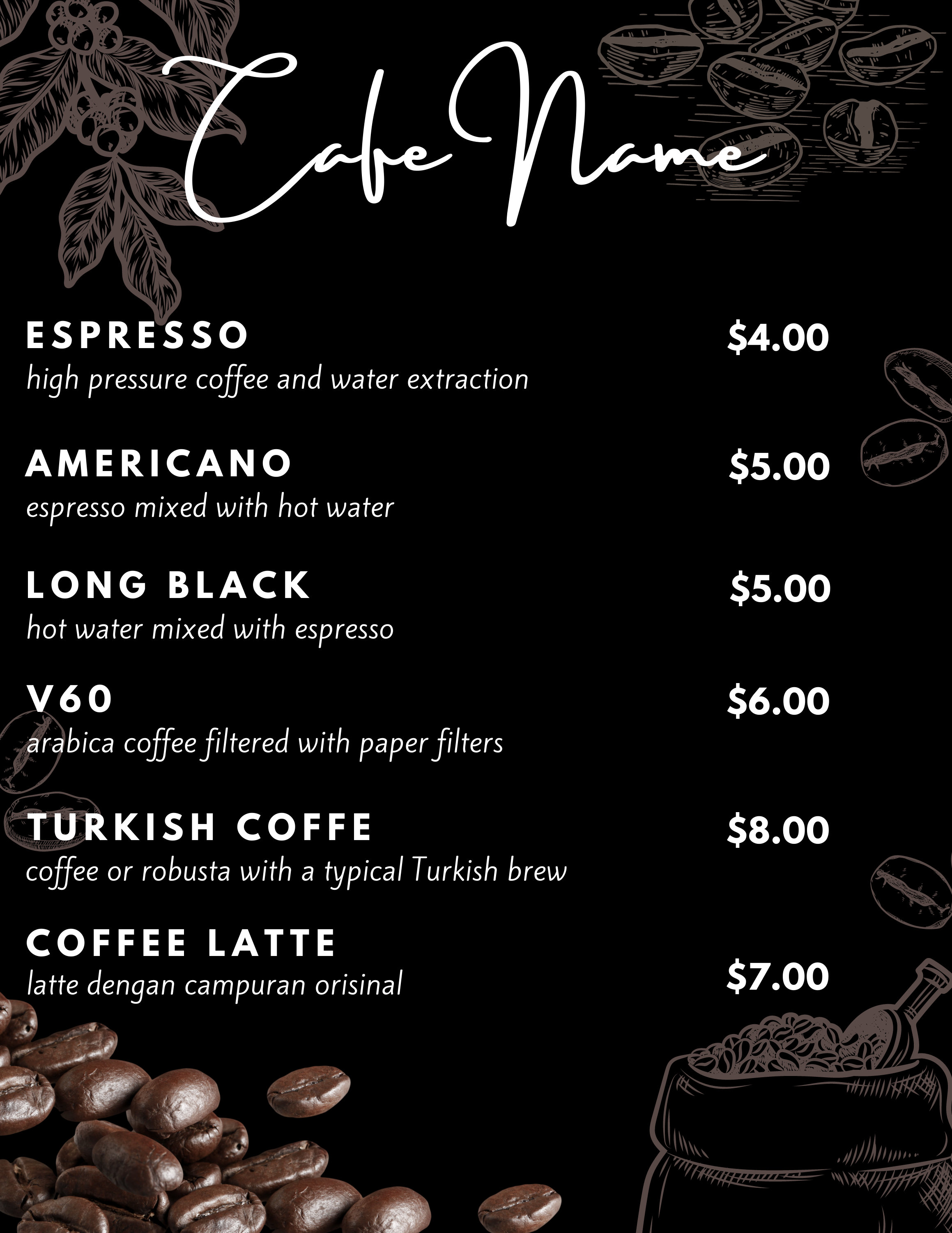 Coffee Shop Menu (10 Designs) ZERO WASTE PDF Digital Download ...