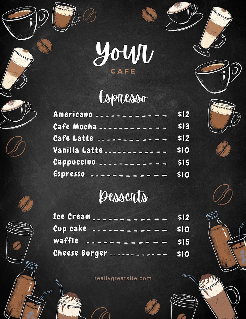Coffee Shop Menu (10 Designs) ZERO WASTE PDF Digital Download ...