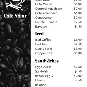 Coffee Shop Menu (10 Designs) ZERO WASTE PDF Digital Download ...