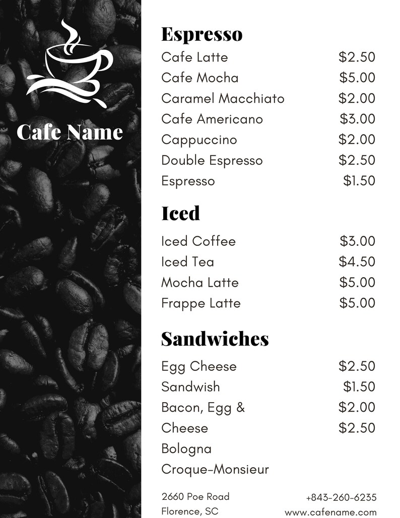 Coffee Shop Menu (10 Designs) ZERO WASTE PDF Digital Download ...