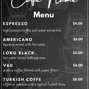 Coffee Shop Menu (10 Designs) ZERO WASTE PDF Digital Download ...