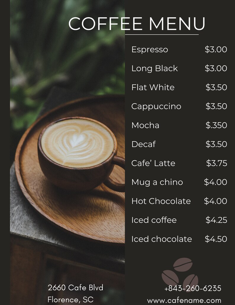 Coffee Shop Menu (10 Designs) ZERO WASTE PDF Digital Download ...