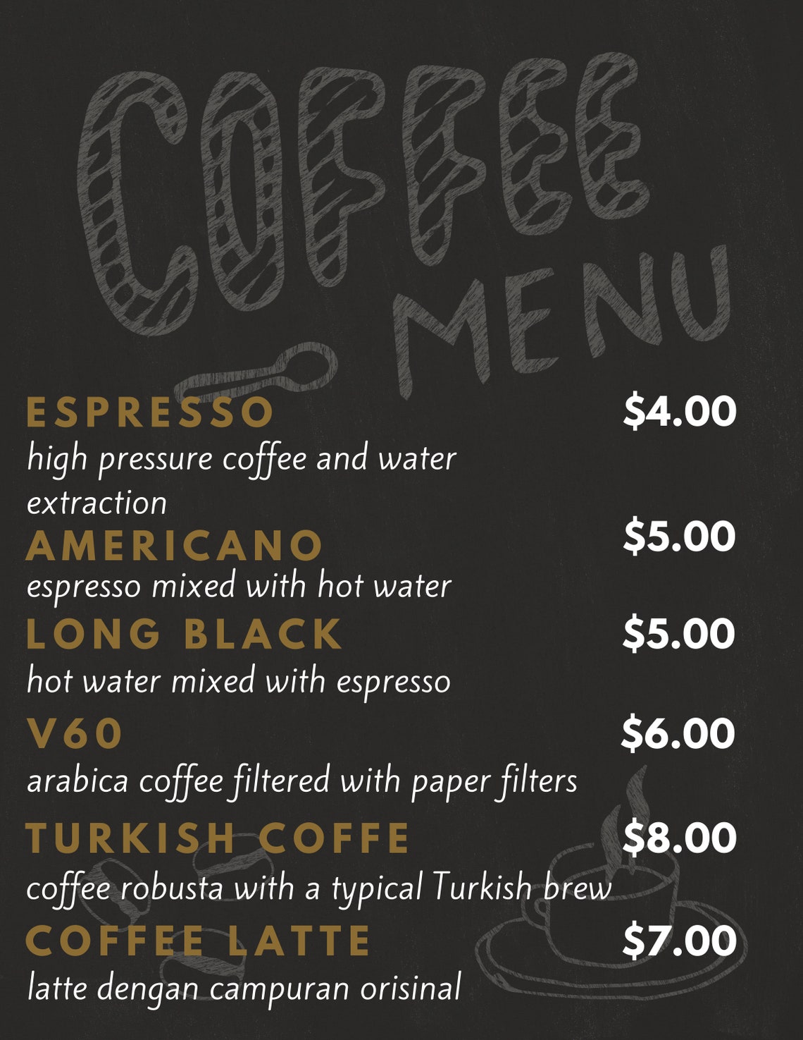 Coffee Shop Menu (10 Designs) ZERO WASTE PDF Digital Download ...