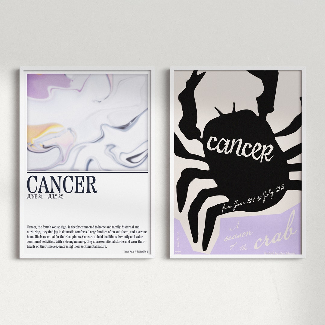 2 Cancer Retro MCM Digital Posters Set, Download Trendy Groovy Zodiac ...