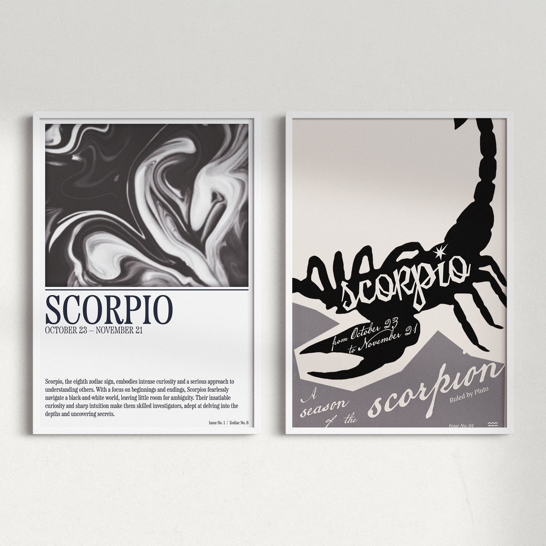 2 Scorpio Retro MCM Digital Posters Set, Download Trendy Groovy Zodiac ...