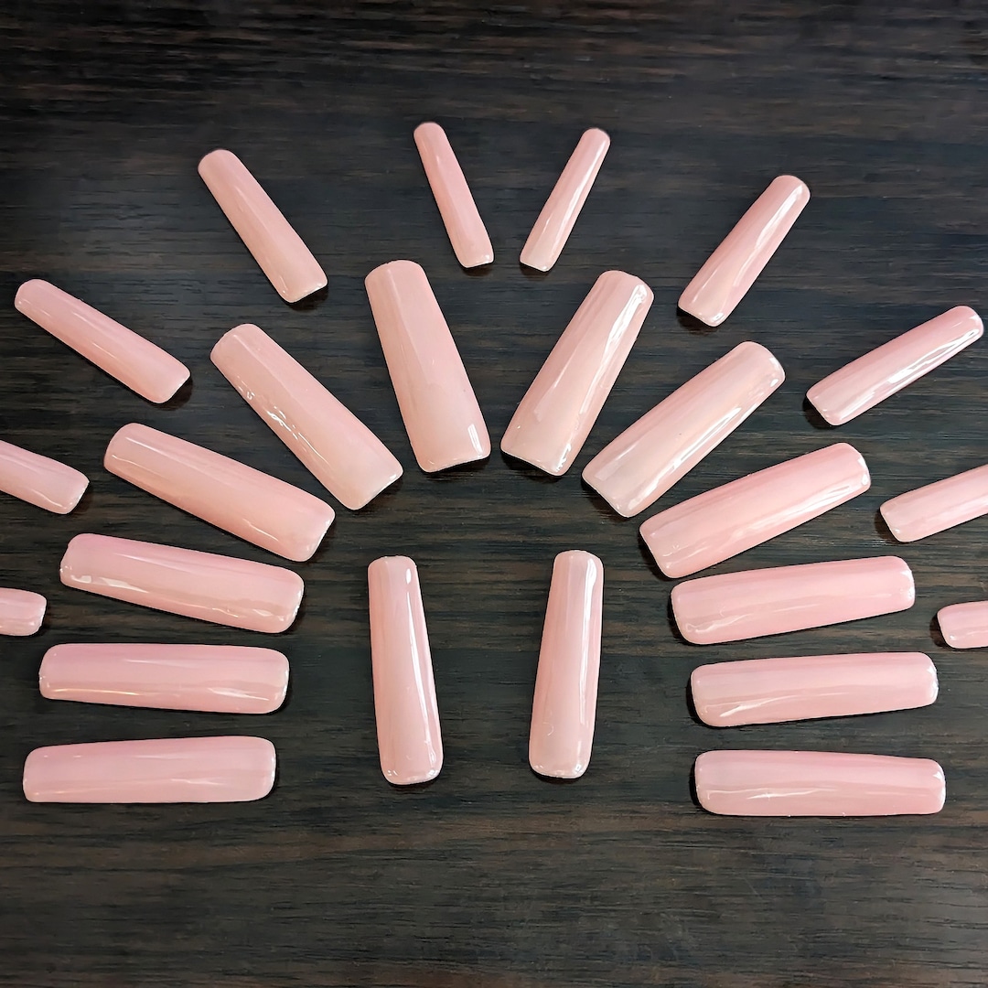 Simple Pink Blush Handmade Press on Gel Nail Set, 24pc Ready to Ship and Reusable, Square ...