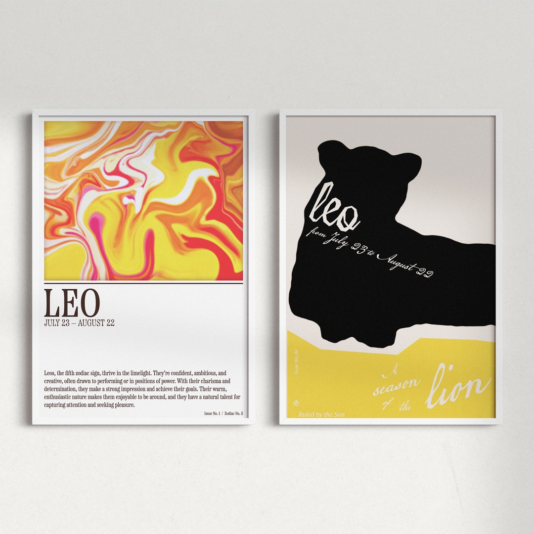 2 Leo Retro MCM Digital Posters Set, Download Trendy Groovy Zodiac ...
