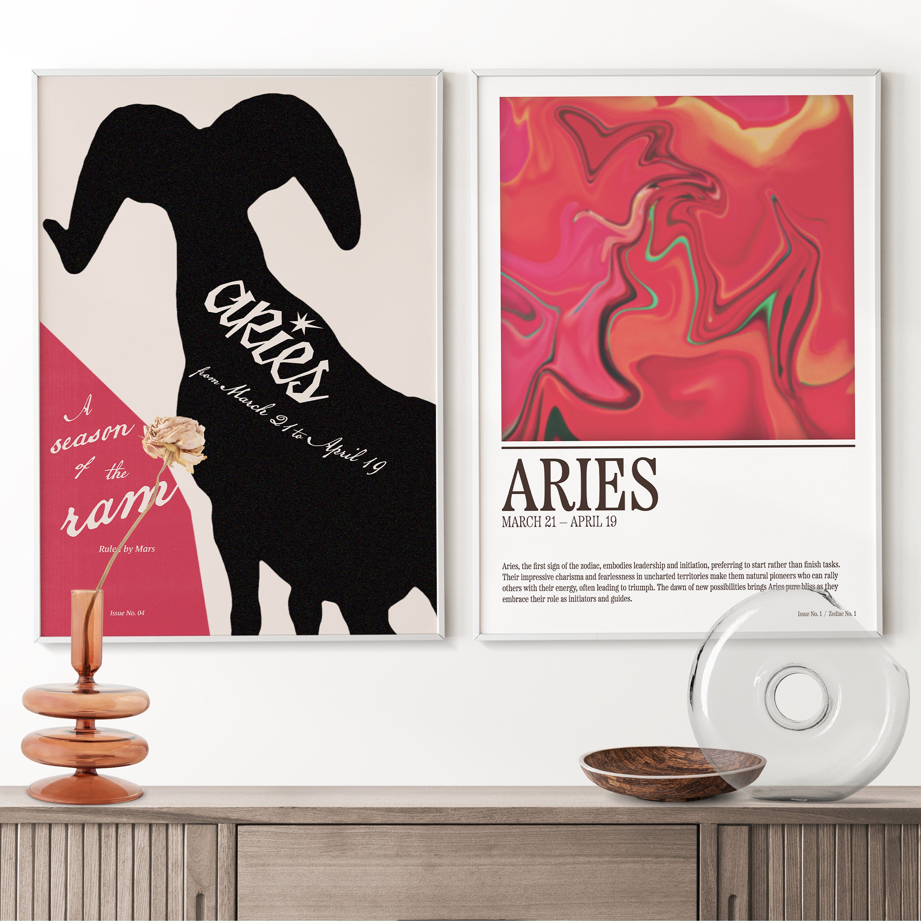 2 Aries Retro MCM Digital Posters Set, Download Trendy Groovy Zodiac ...