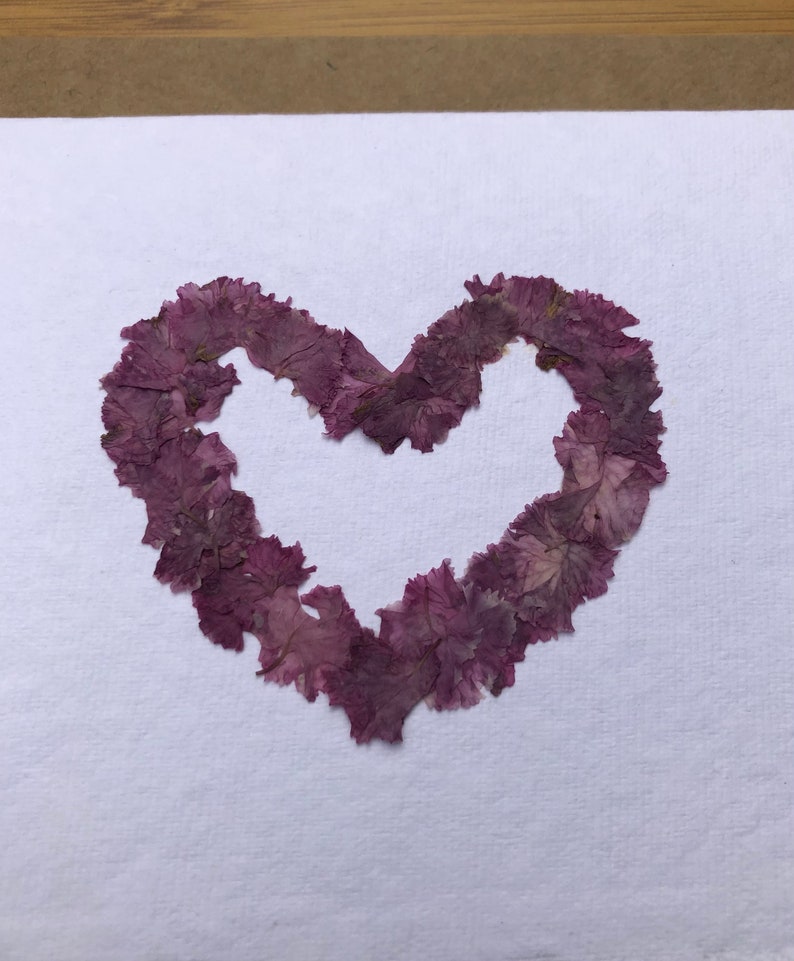 Pressed Rosy Pink Flower Heart Card | Handmade Paper - Etsy