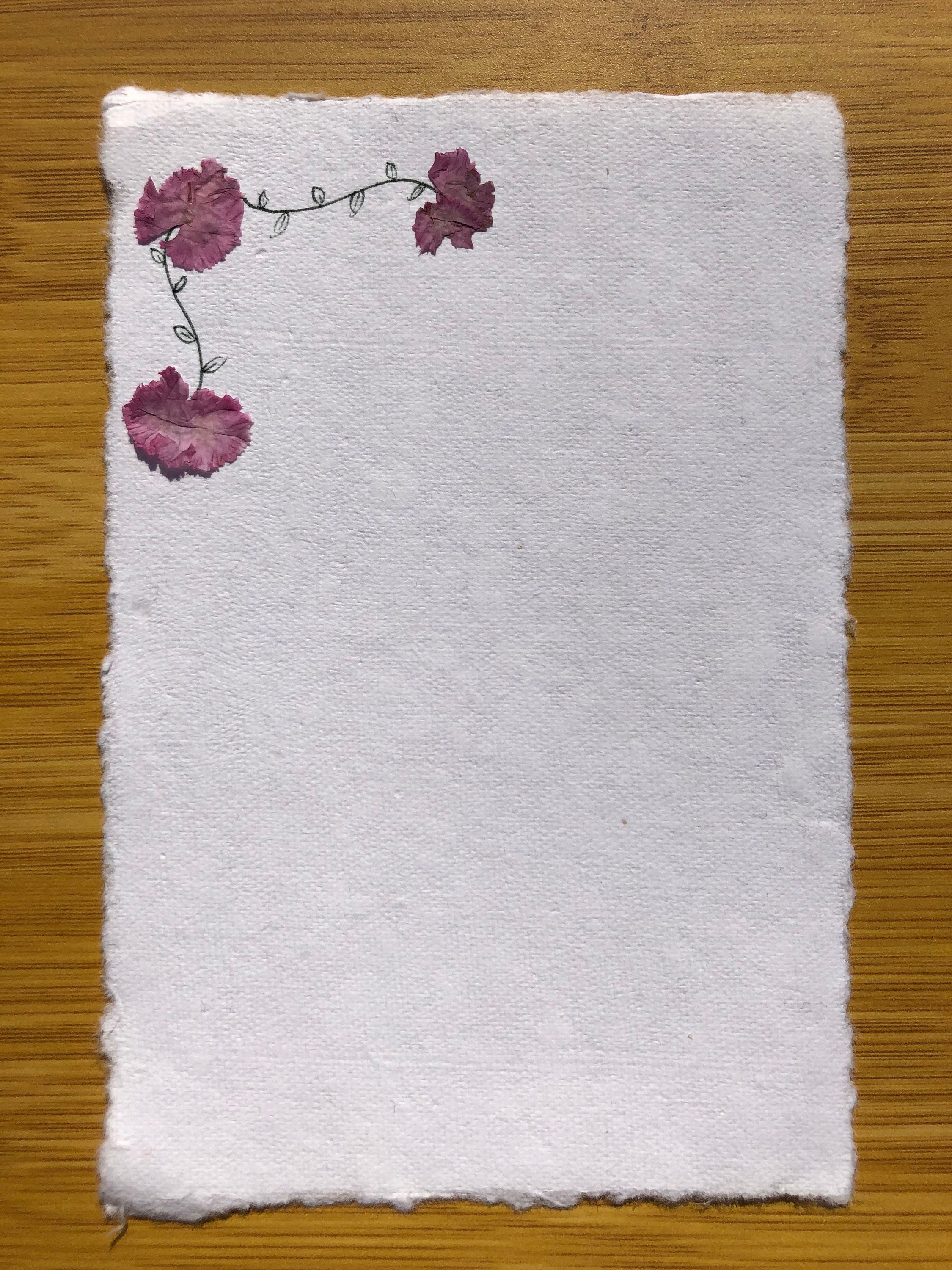 5-pack Pressed Flower Stationary on Handmade Paper |rosy Trumpet Petals ...