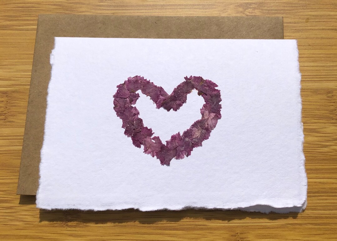Real Pressed Flower Heart Card on Handmade Paper| Flower Art |white ...
